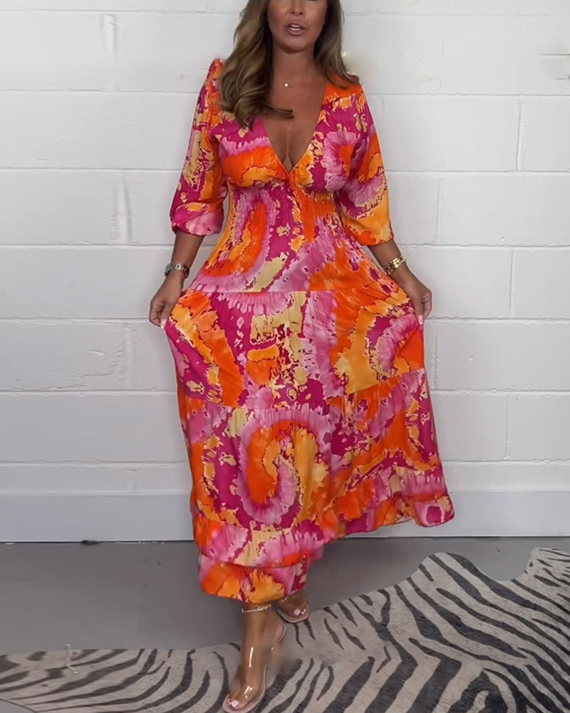 Deep V Colorful Long Dress Iktops