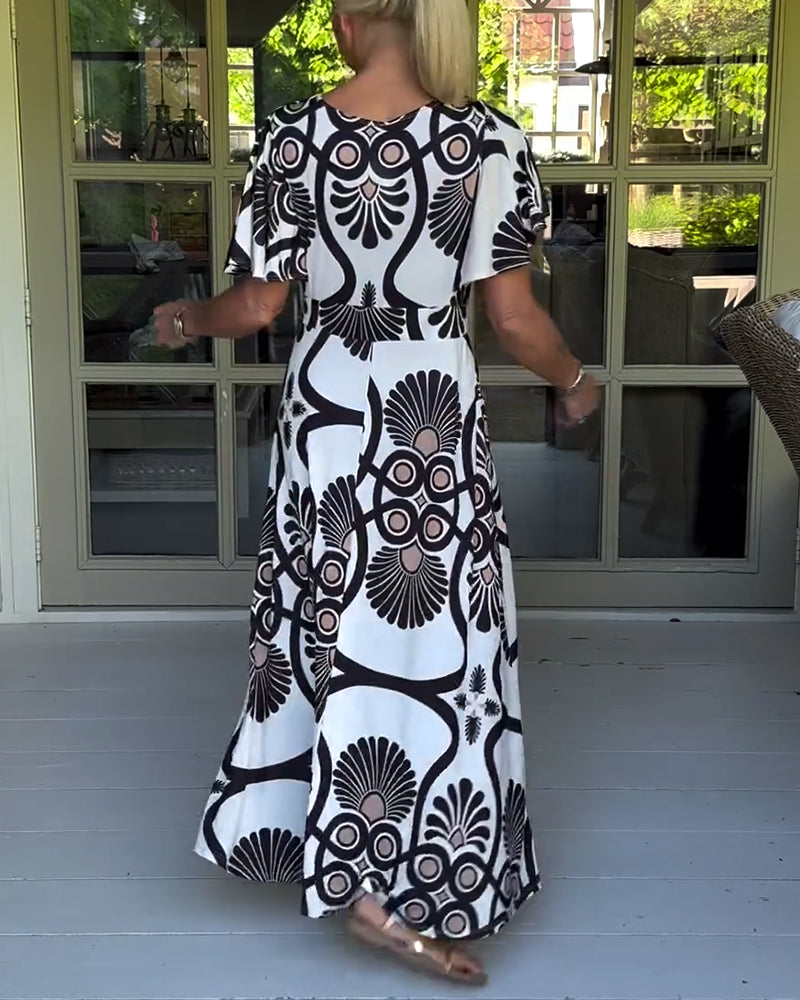 Short sleeve vintage print dress – Iktops