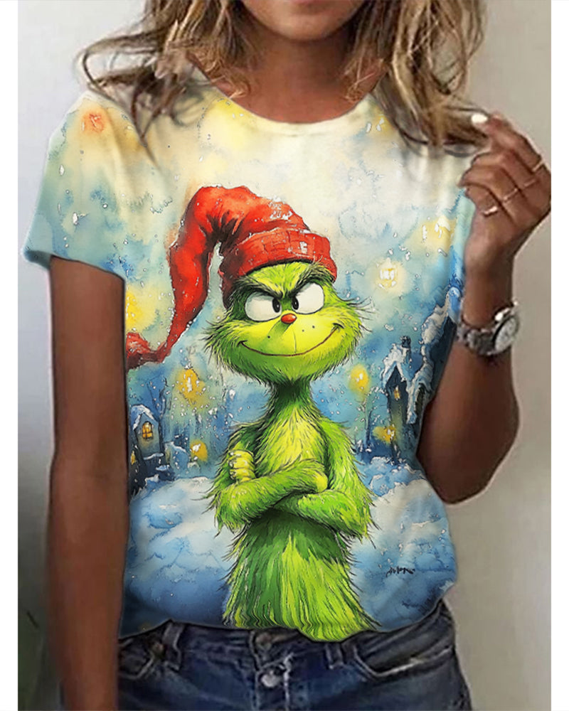 Casual grinch print crew neck T-shirt – iktops