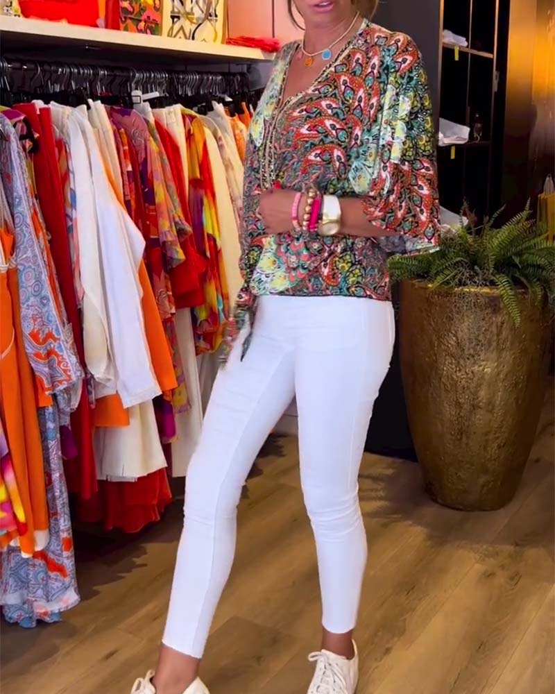 Knotted printed loose top – iktops