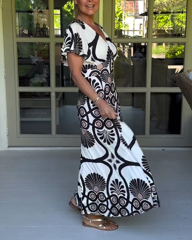 Short sleeve vintage print dress – Iktops