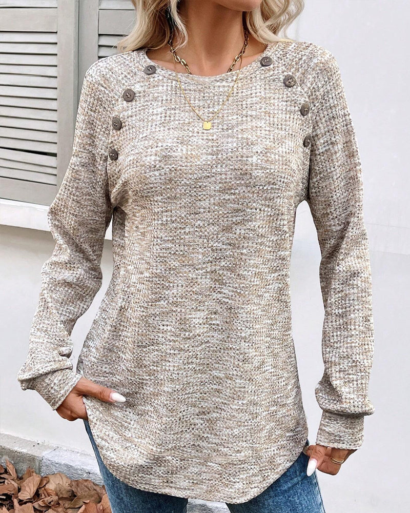 Round Neck Button-Down Long Sleeve Top – iktops